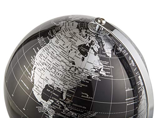 ANNOVA Metallic World Globe Black – Educational/Geographic/Modern Desktop Decoration - Stainless Steel Arc and Base/Earth World - Metallic Black - for School, Home, and Office (10-Inch)
