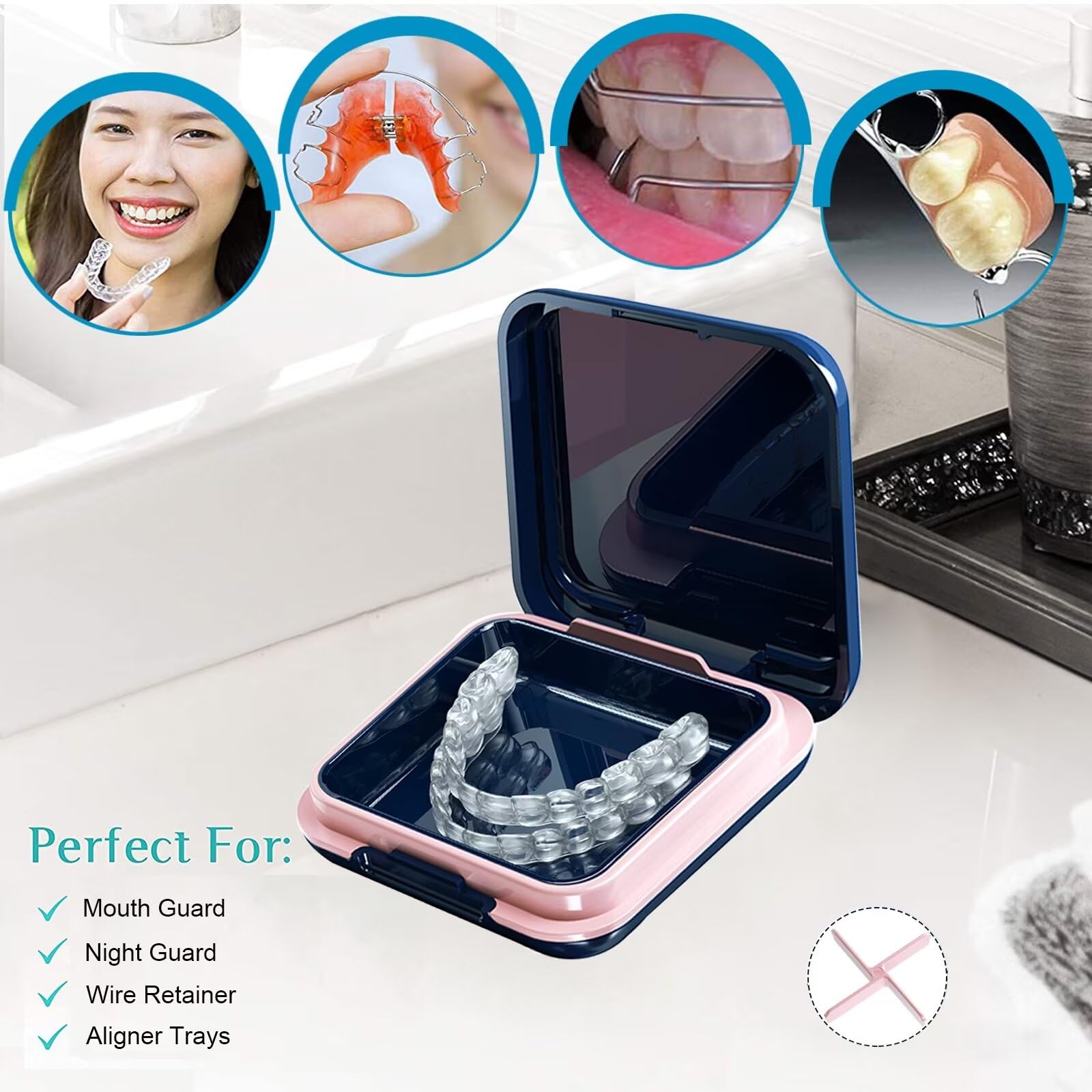 whoobell Retainer Case, Cute Retainer Case with Slim, Night Mouth Guard Case with Lid Hinge, Large Aligner Case, Inner Size 2.56, 2.36, 0.79inch(1pack