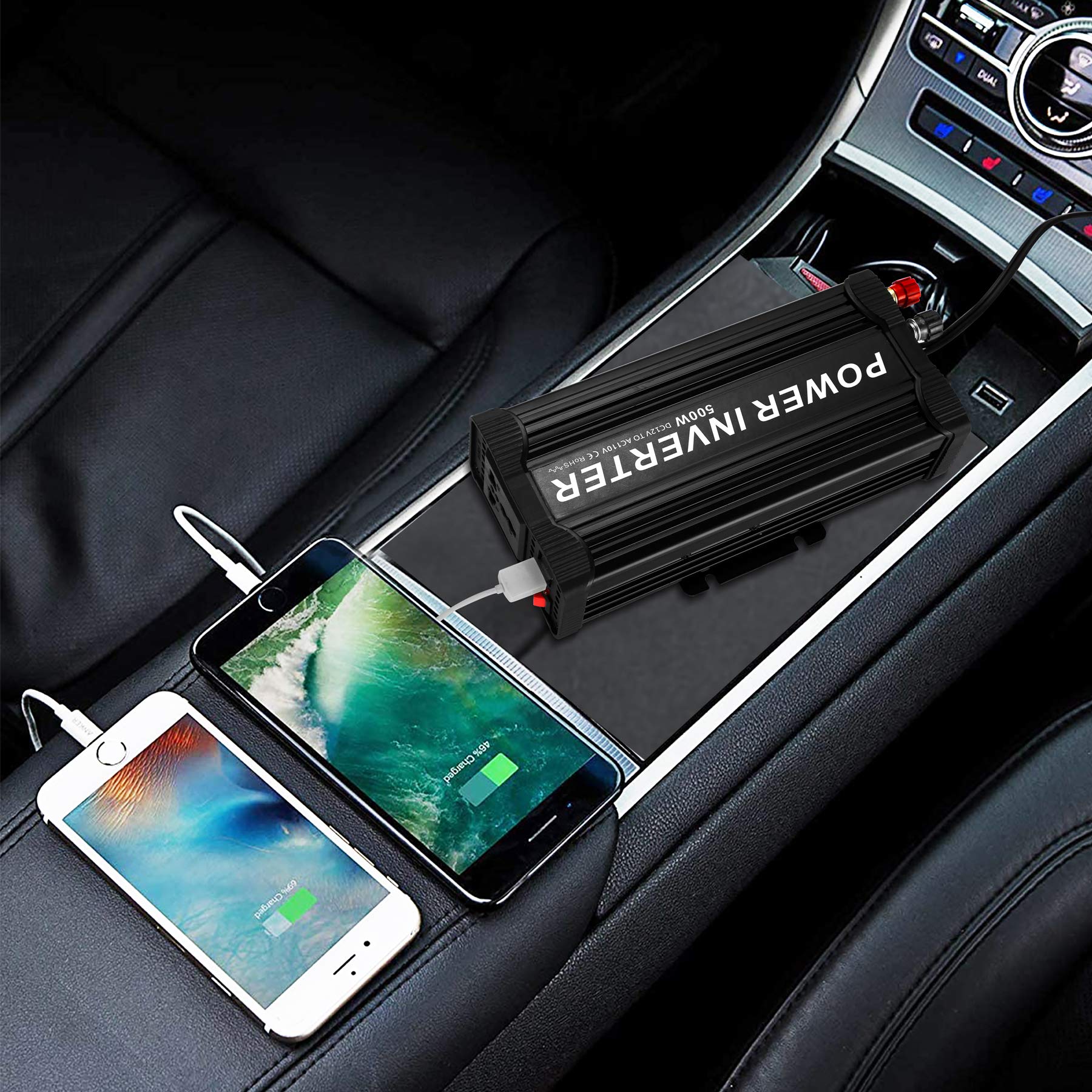 500W Power Inverter DC 12V to AC 110V Converter with 2.1A Dual USB Fast Charging Ports,Car Outlet Adapter Charger Plug Converter with Cigarette Lighter,Alligator Battery Clamp