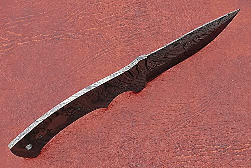 8.5 inches long Drop point blank blade skinning knife, hand forged Damascus steel 4.5" scale space with 3 Pin hole & an inserting hole space 3.75 inches cutting edge