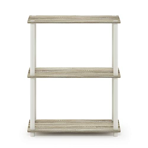 Furinno Turn-N-Tube 3-Tier Compact Multipurpose Shelf Display Rack, Sonoma Oak/White