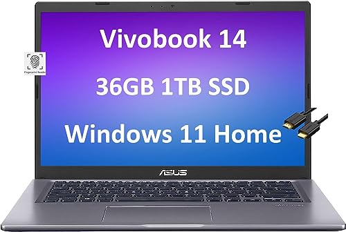 ASUS VivoBook S14 14" FHD (Intel Core i3-1115G4, 36GB RAM, 1TB SSD) Home & Education Laptop, Anti-Glare, Fingerprint, Wi-Fi, IST HDMI Cable, Type-C, Webcam, Win 11 Home, F415EA-AS31, Slate Grey