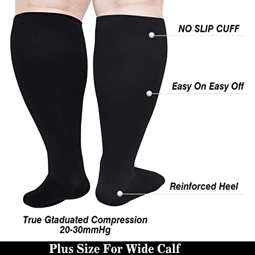 3 PCS Plus size compression socks ​knee high wide calf 20-30 mmhg 2xl 3xl 4xl 5xl circulation breathable for nurse varices