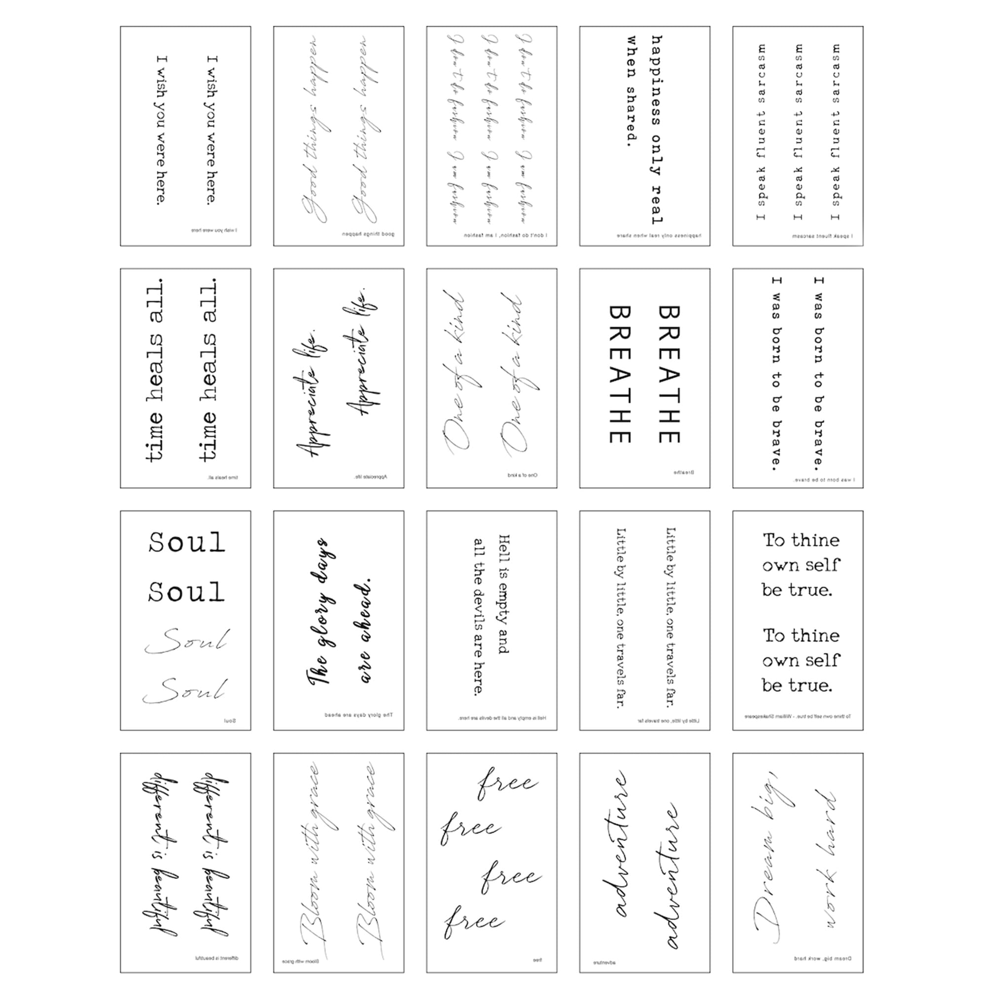 Everjoy Realistic Temporary Tattoos - 20 Individual Line Pcs, Waterproof Inspirational Words for Adult, Women (Words) Black