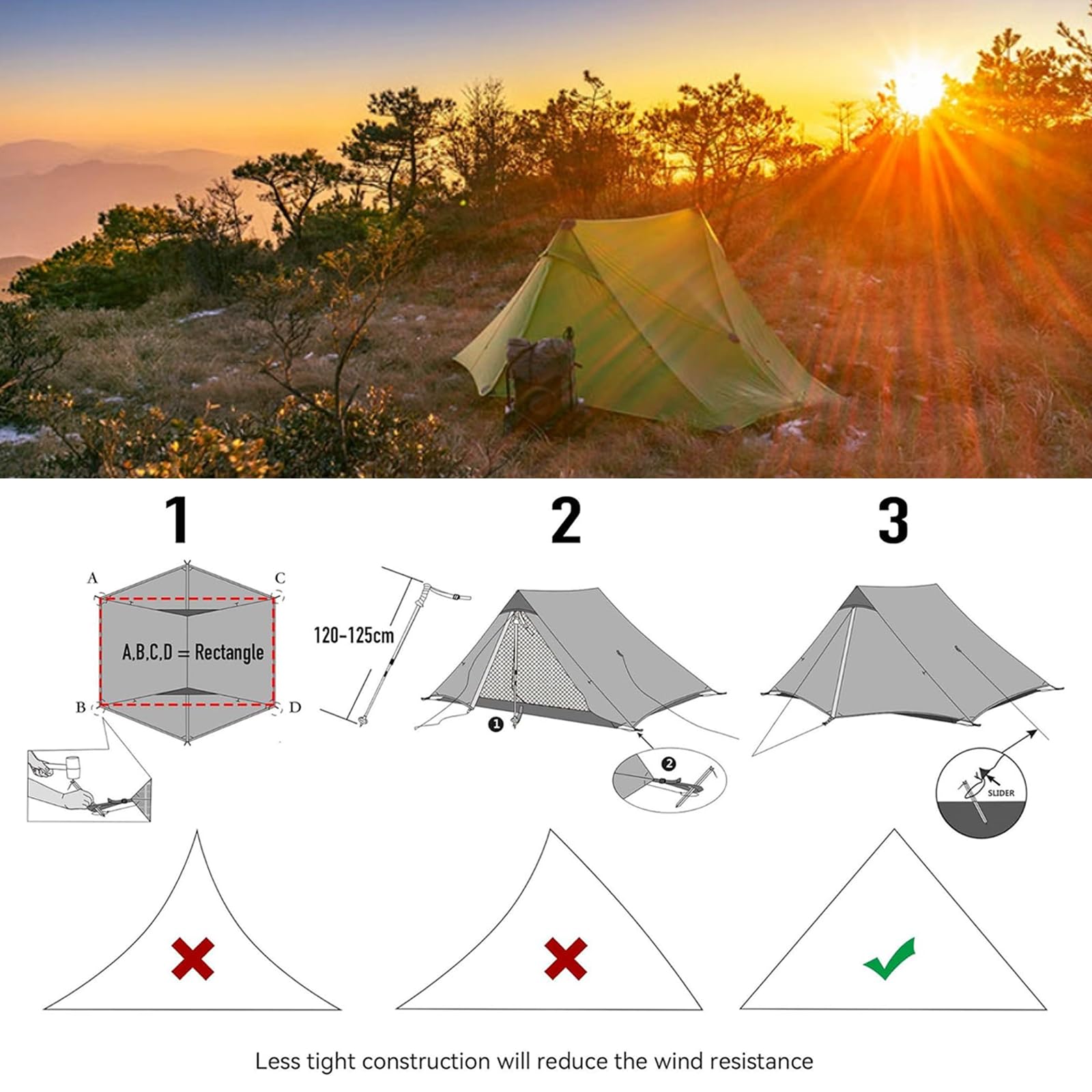 3F UL GEAR LanShan 2 pro Tent 2 Person Outdoor Ultralight Camping Tent 3 Season Professional 20D Nylon Both Sides Silicon Tent (Khaki, 4 Season)
