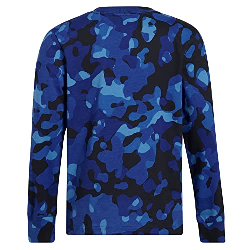 adidas Boys' Long Sleeve Cotton Allover Print BoS Logo T-Shirt, Core Camo/Royal Blue, 6