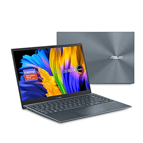 ASUS ZenBook 13 OLED Ultra-Slim Laptop, 13.3” OLED FHD NanoEdge Bezel Display, AMD Ryzen 5 5500U, 8GB LPDDR4X RAM, 512GB PCIe SSD, NumberPad, Wi-Fi 5, Windows 10 Home, Pine Grey, UM325UA-DS51