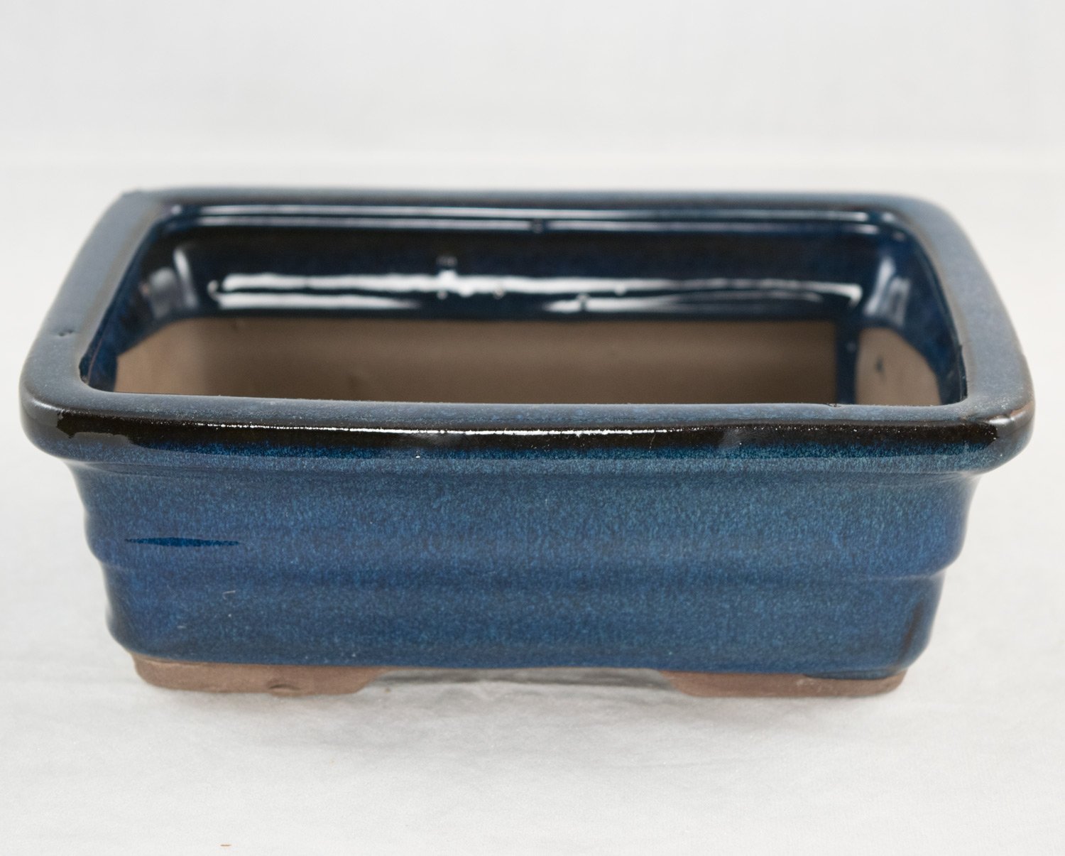 8" Rectangular Dark Blue Bonsai / Succulent Pot + Tray + Rock + Mesh Combo