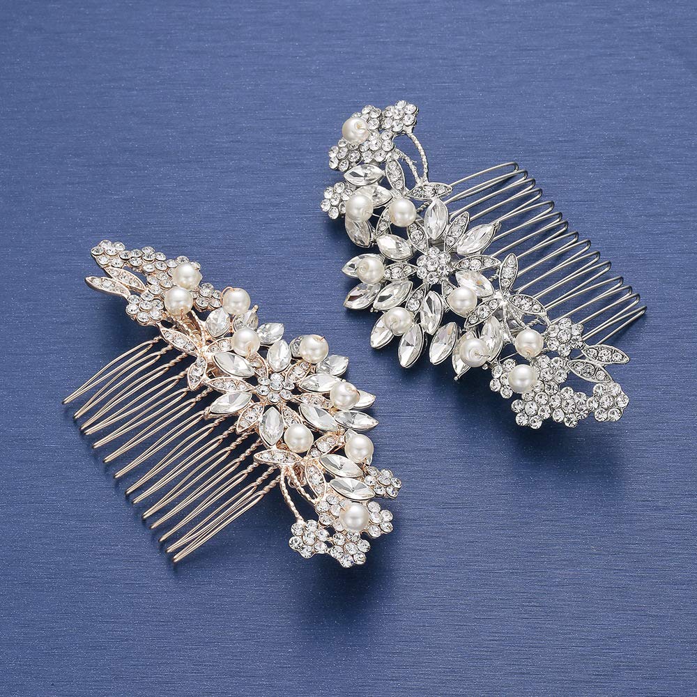 Hapibuy Crystal Wedding Hair Comb Bridal Hair Comb Pearl Wedding Headpiece Silver Hair Accessories