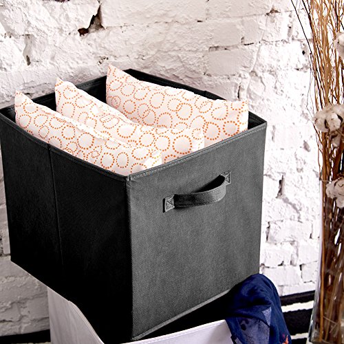 EZOWare Set of 4 Foldable Black Fabric Basket Bin, Collapsible Storage Cube Boxes for Nursery Toys (13 x 15 x 13 inches)