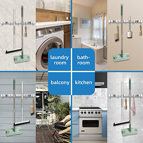 Mop and Broom Holder Wall Mount, broom and mop organizer wall hanging, Stainless Steel Broom Hanger, Heavy Duty Mop Holder for Home, Kitchen, Laundry Room, Garage (4 Racks 5 hooks, silver)