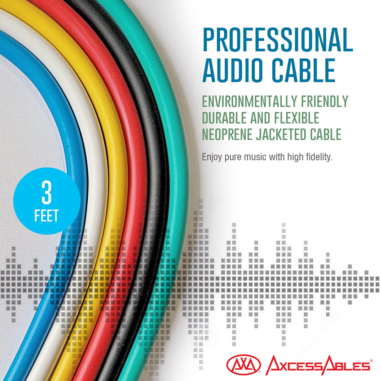 AxcessAbles 3ft 1/4" TRS to 1/4" TRS Multi-Color Balanced Stereo Patch Cables (6-Pack) | Speaker Patch Cables, 3ft 6.35mm Studio Patch Cables | Quarter Inch TRS Cable Pack 3ft (6-Pack)