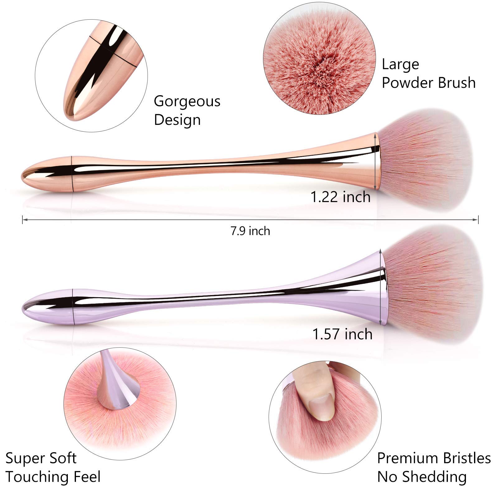 Large Powder Brush, Gomigle 2 Sizes Bronzer Brush, Blush Brush for makeup, Foundation Brush, Kabuki Brush, Professional Fluffy Loose Setting Powder Brush