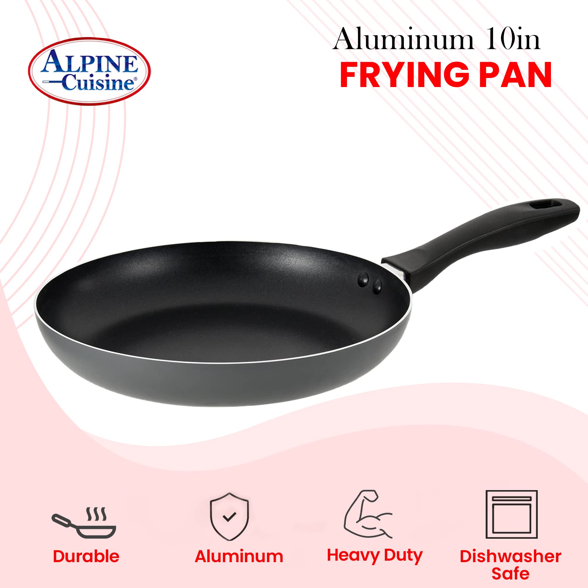Alpine Cuisine 10 Inch Nonstick Saute Fry Pan Gray with Ergonomic Handle & Aluminum Cooking Pan, Ideal for Family, Durable & Evenly Heated