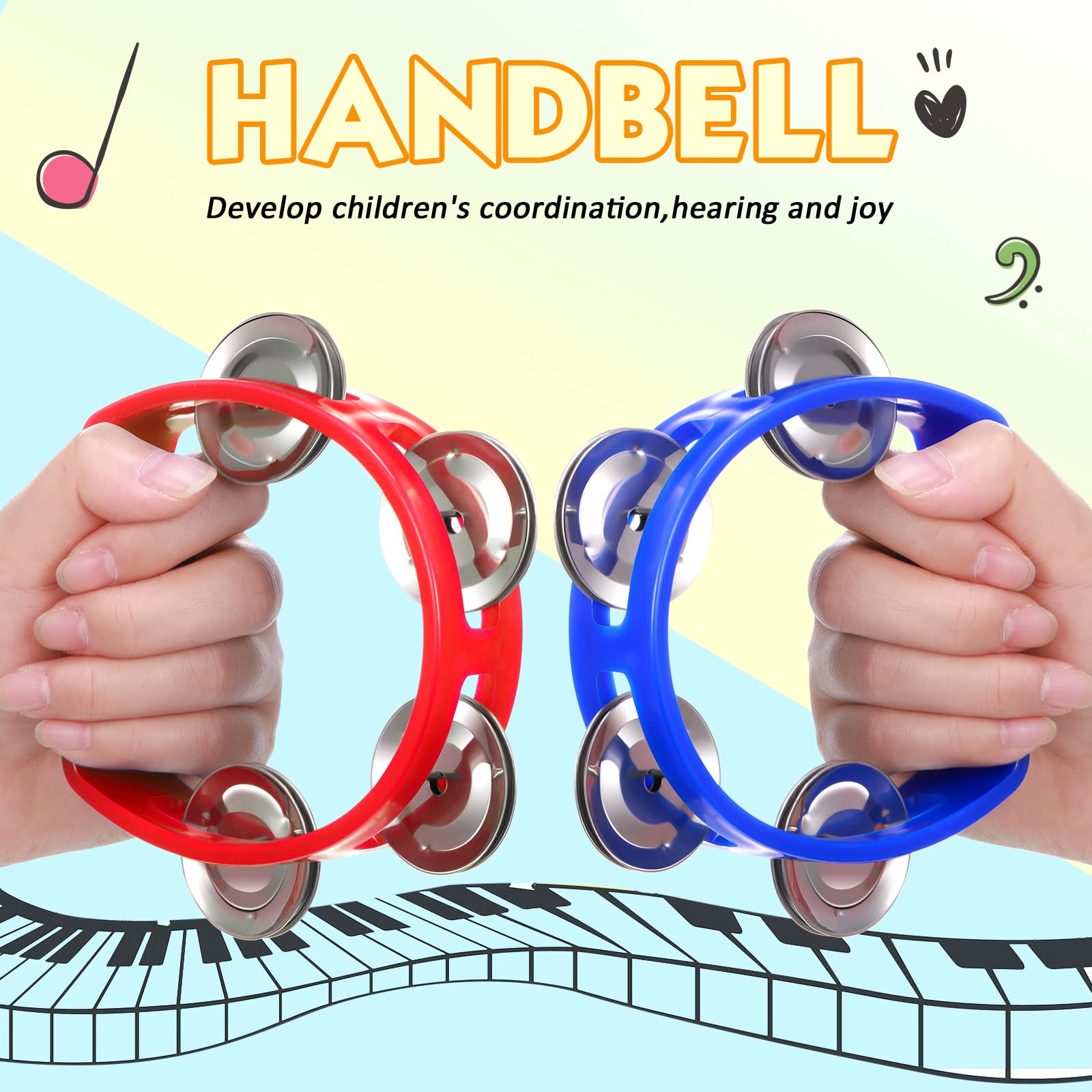 21 Pieces Plastic Percussion Tambourine for Adults Hand Tambourine Musical Instrument 4 Bells on ABS Tambourine Musical Rhythm Instrument Hand Held Percussion Drum for Party Performance Concert