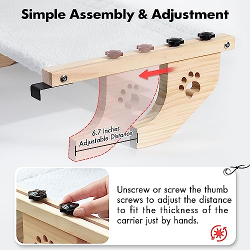 AMOSIJOY Cat Sill Window Perch Sturdy Cat Hammock Window Seat with Wood & Metal Frame for Large Cats, Easy to Adjust Cat Bed for Windowsill, Bedside, Drawer and Cabinet (21.7''-White Plush)
