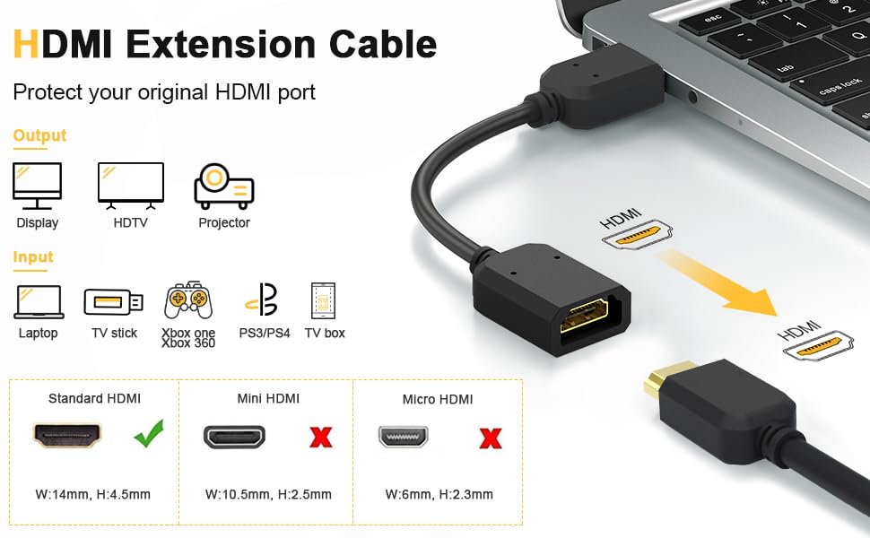 EXTRACTME HDMI Extension Cable, 2-Pack High Speed HDMI Male to Female Extender Adapter Converter Support 4K 3D for Google Chrome Cast, Roku Stick, TV Stick, HDTV, PS3/4, Xbox360, Laptop and PC