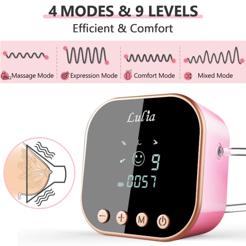 Double Electric Breast Pump with 10 Breastmilk Storage Bags, 2 Flanges and Milk Extractor, Breastfeeding Pump with 4 Modes, 9 Levels, Portable Breast Pump Strong Suction Power, Quiet, Pain Free(Pink)
