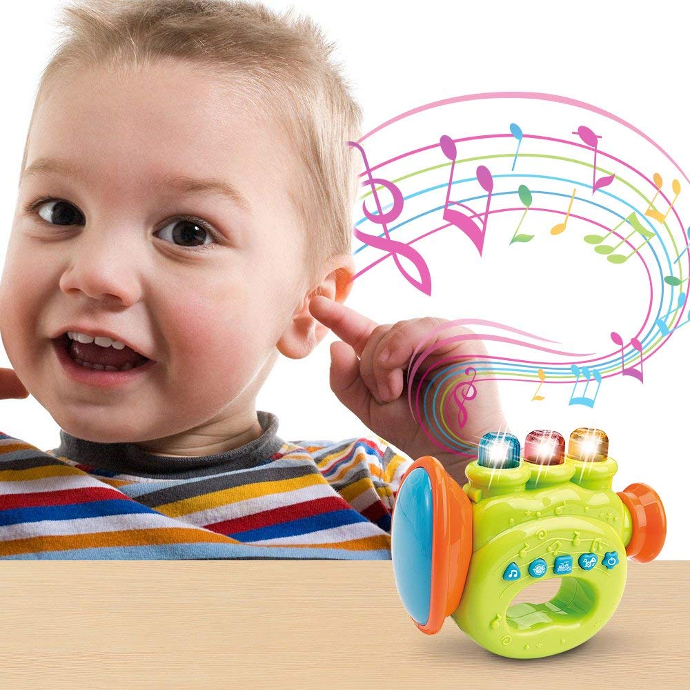 Portable First Trumpet - Battery-Operated Music Toy with Features for Learning and Entertainment for Your Baby and Toddler. Great Stocking Stuffer