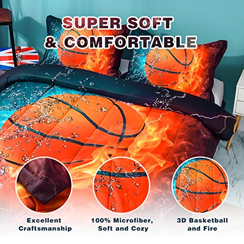 Andency Basketball Comforter Queen(90x90 Inch), 3 Pieces(1 Basketball Comforter, 2 Pillowcases) Sport Microfiber Comforter Set Bedding Set for Kids Boys Girls Teens