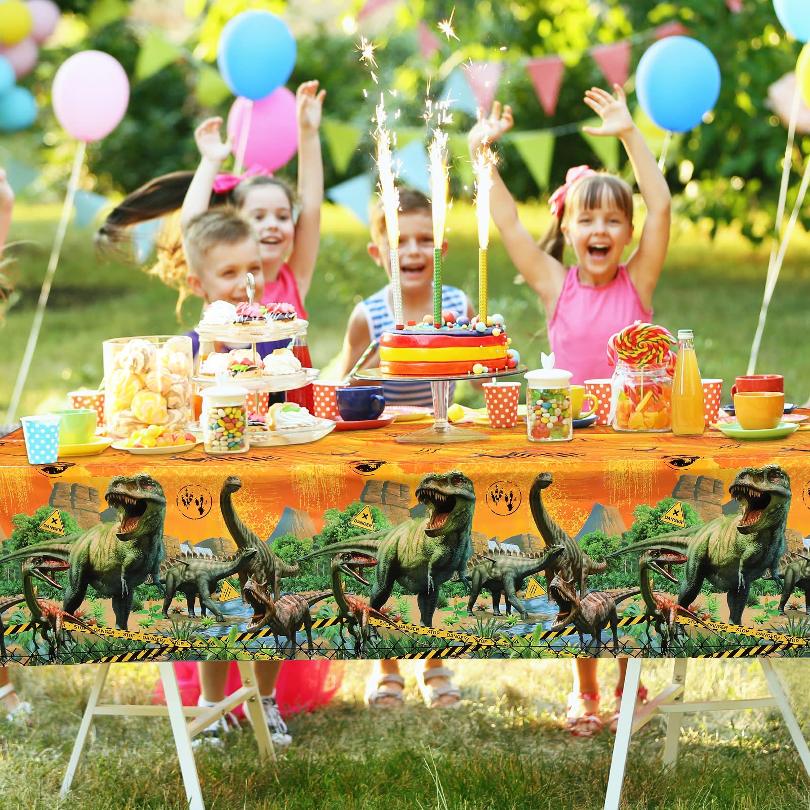 Tiamon Dinosaur Tablecloth Dinosaur Party Table Covers Dinosaur Plastic Tablecloth for Kids Adults Birthday Dinosaur Party Picnic Supplies 54 x 108 Inch (Yellow, 3 Pcs)