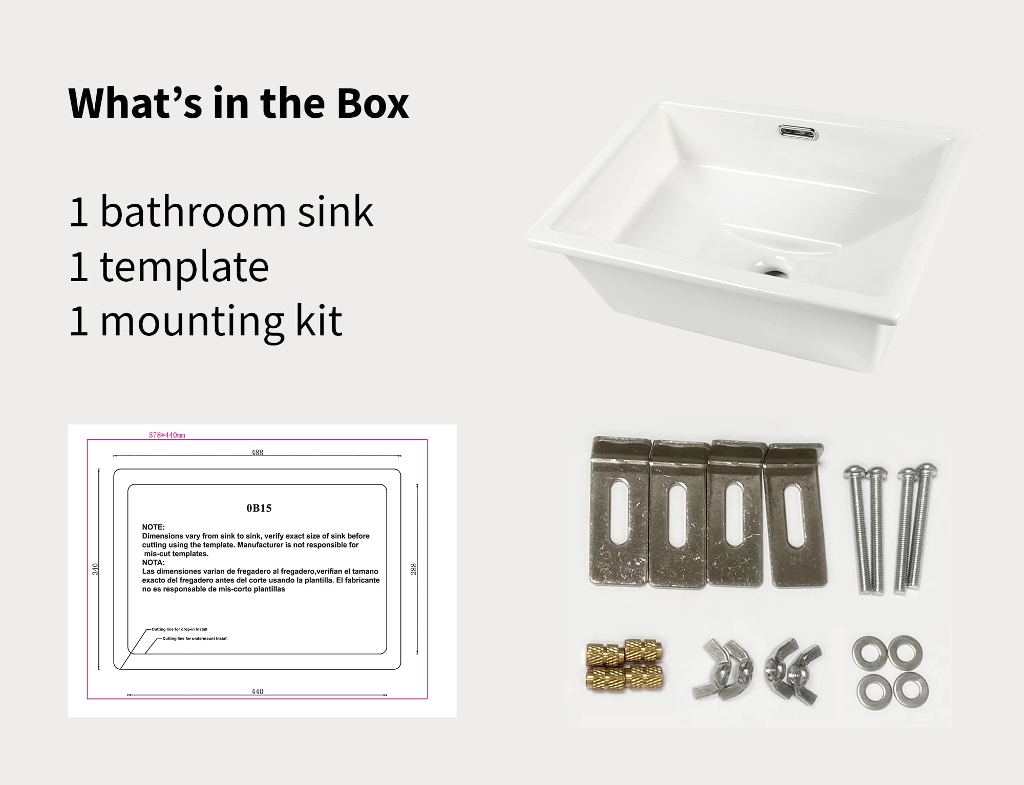 AMASHEN 20.5" x 14.4" Self-rimming Bathroom Sink Undermount or Drop-in Ceramic Vanity Basin with Overflow