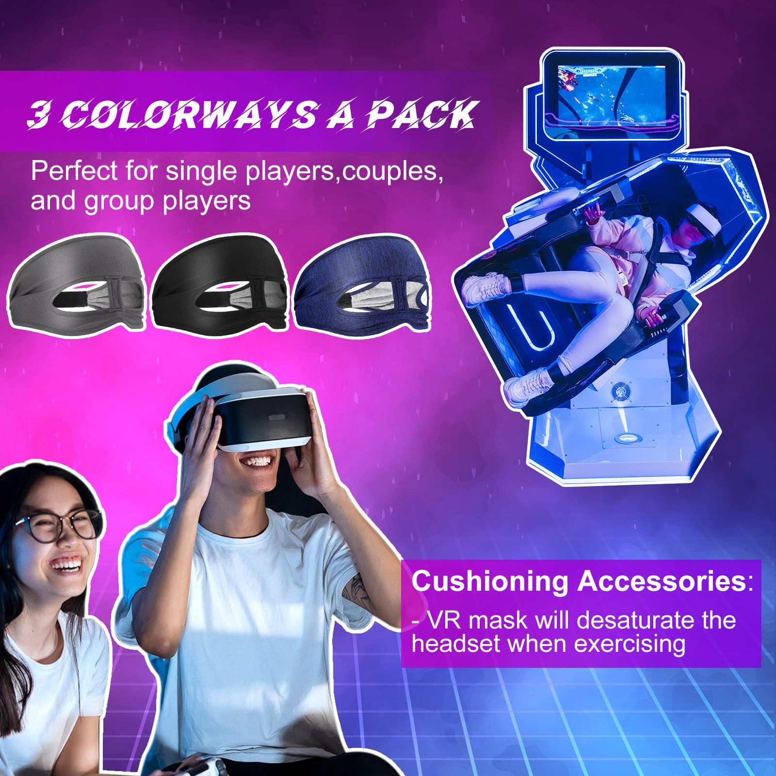3 Pcs VR Masks VR Sweat Band Face Mask Breathable VR Eye Mask Elastic Face Cover Mask for VR Virtual Reality Headsets VR Accessories for VR Workout Use