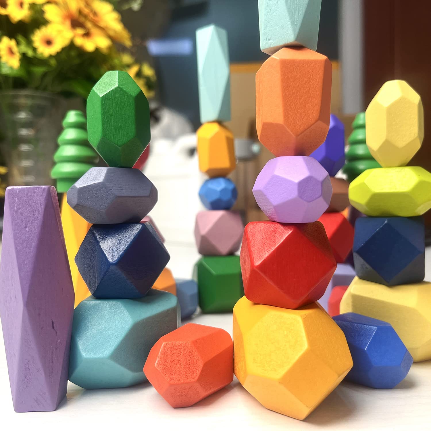 38 Pcs Wooden Stacking Stones Balancing Set: Montessori Educational Toy for Pre-School, Children's Building Blocks Game, Suitable for Boys and Girls