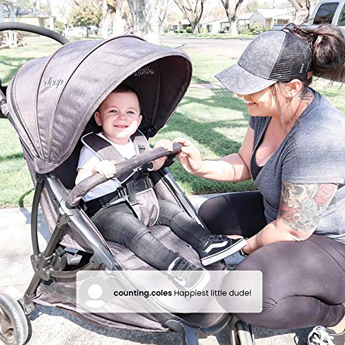 Jeep Gemini Stroller by Delta Children - Full of Features: Easy One-Hand Fold, Recline, Lightweight, Oversized Canopy, 2 Cup Holders, Shock Absorbing Frame, Grey Tweed with Red