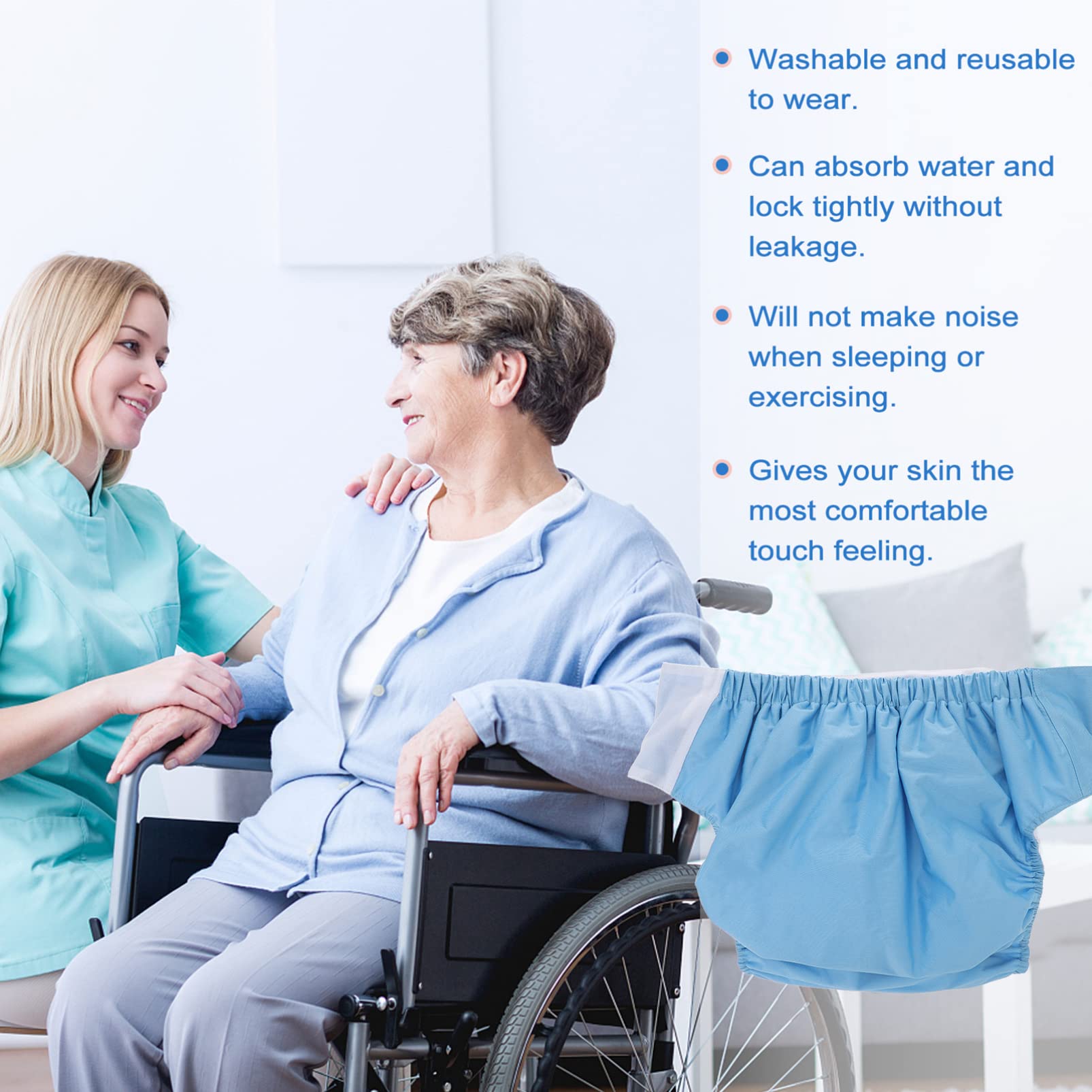 2pcs Seniors Women Men Diapers Covers Wraps Quality Sky Leakfree Nappy Polyester Washable Pee Breathable for Adults Bariatric Patients Bed Elderly Suits Overnight Diaper