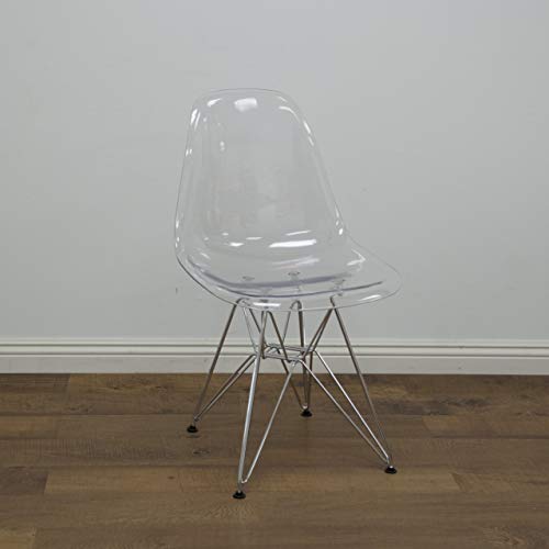 Ergo Furnishings Mid-Century Eiffel Tower Transparent Side Dining Chair Chrome Base (Set of 2)