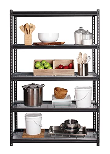 Iron Horse 2300 Deck Wire Shelving Unit, 5 Shelf, 18" x 48" x 72", Black, Black & Zinc