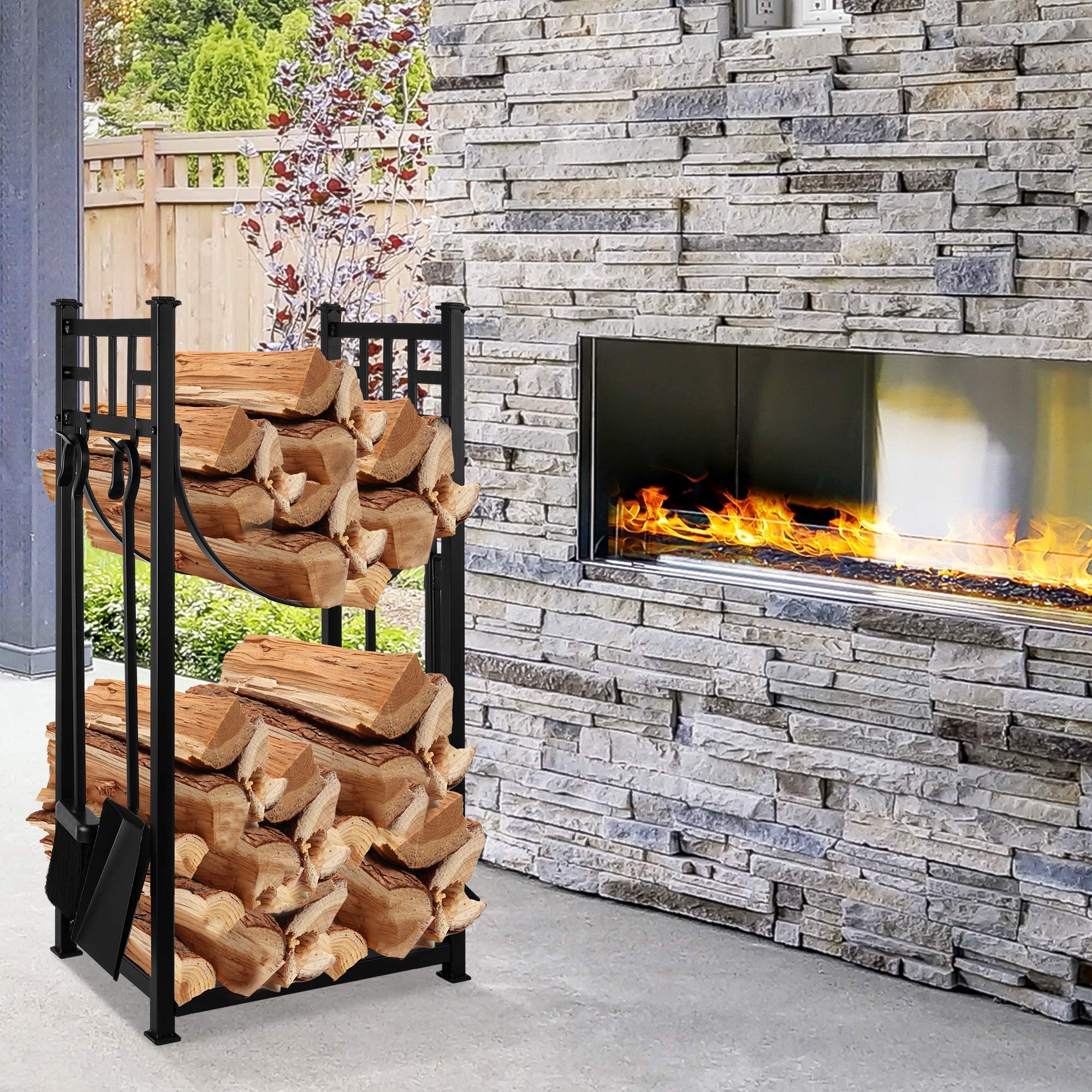 Amagabeli Large Canvas Firewood Carrier Log Tote Bundle 31.6in Large Firewood Rack Fireplace Rack Indoor