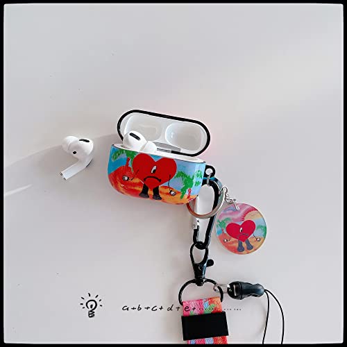 Auto Element Cute Interesting Bad Bun-ny Design Soft TPU Airpods Pro Case,with Fashion Kawaii Lanyard Keychain,Suitable Man Women Girl Airpods Pro Case