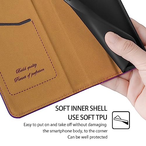 Arseaiy Case for Oppo Reno 6 Pro 5G(MediaTek) Flip Phone Case Shockproof PU Leather Wallet Case Cover with Card Holder Kickstand Shell Purple