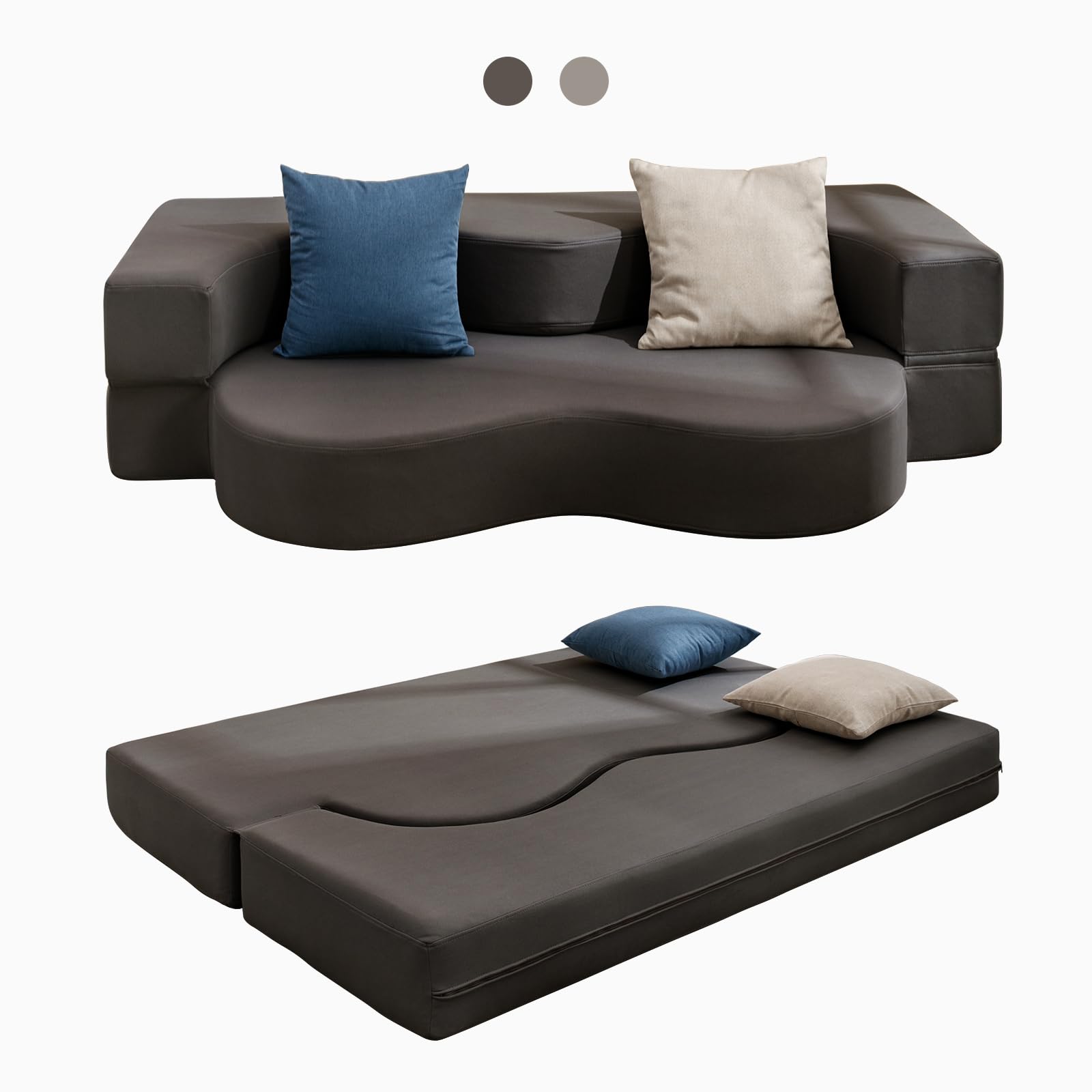 Mjkone Queen Size Stylish Sofa Bed, Upholstered Convertible Sofa Bed, Memory Foam with 2 Pillows, Fold Out Futon Sleeper Chair Couch for Living Room Guest Room, Washable Cover,Dark Gray