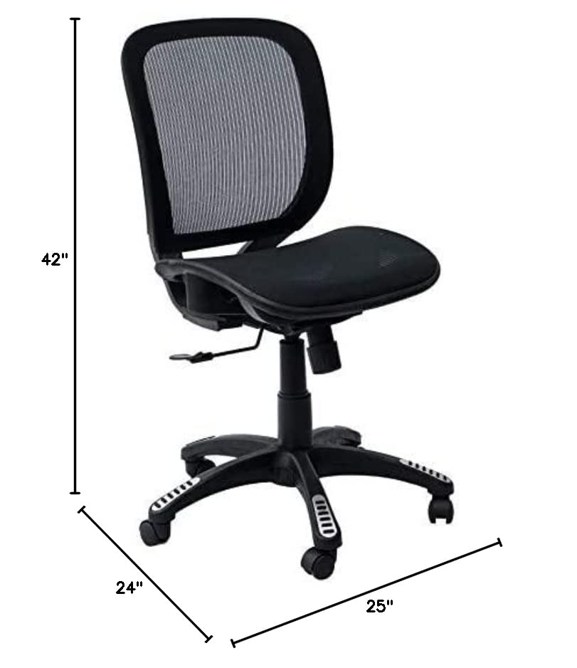 Ergomax Fully Meshed Ergonomic Height Adjustable Office Chair no Armrests & no Headrest, 42 Inch Max, Black