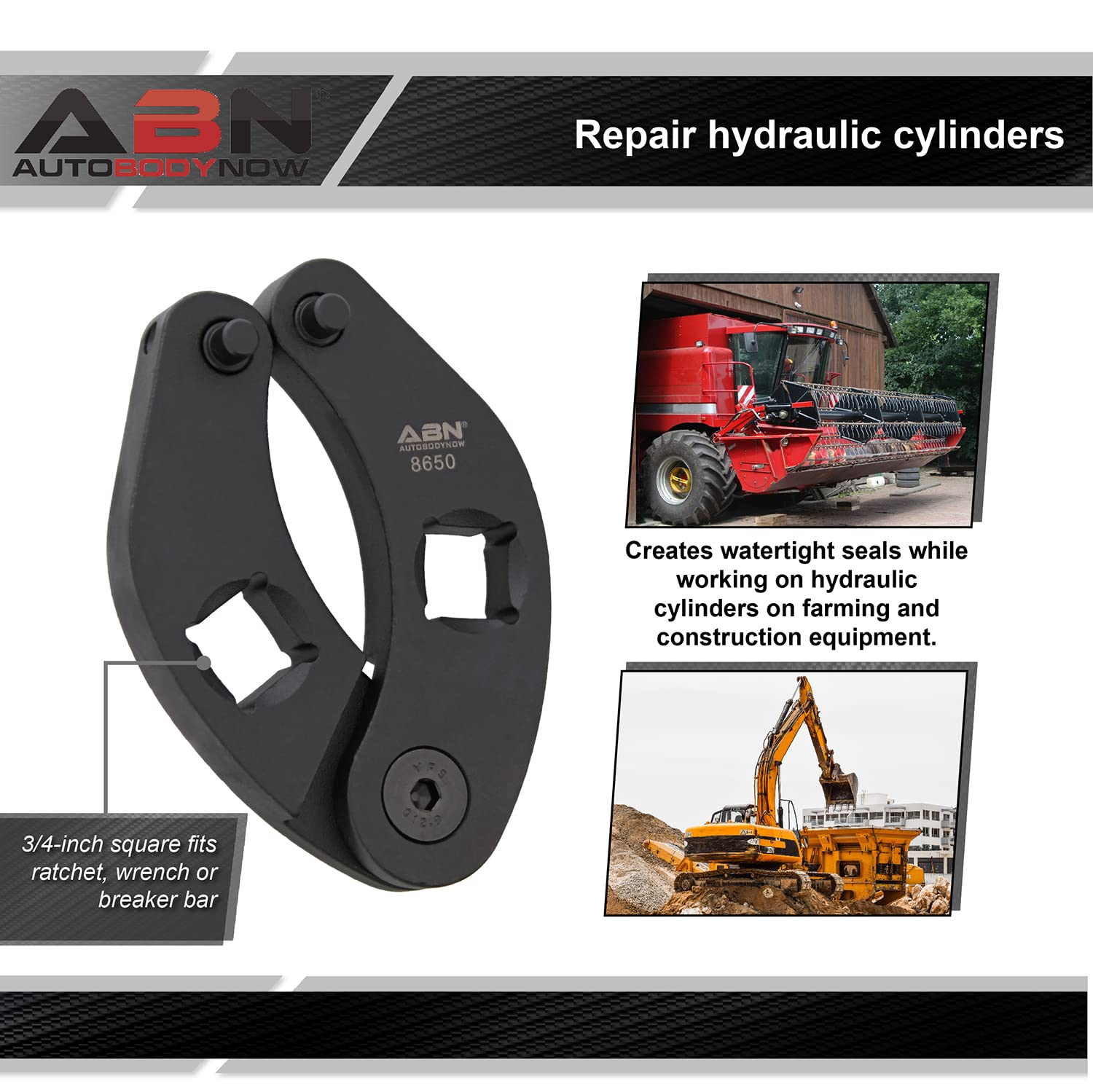 ABN Adjustable Gland Nut Wrench – 3/4in Drive Small Universal Hydraulic Cylinder Spanner Wrench, 2 to 6in Capacity