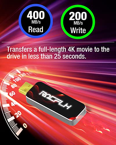 ROCFLH 256GB High-Speed and Light-Up USB 3.1 Flash Drive, Up to 400MB/s Read (USSFD880-L256G)