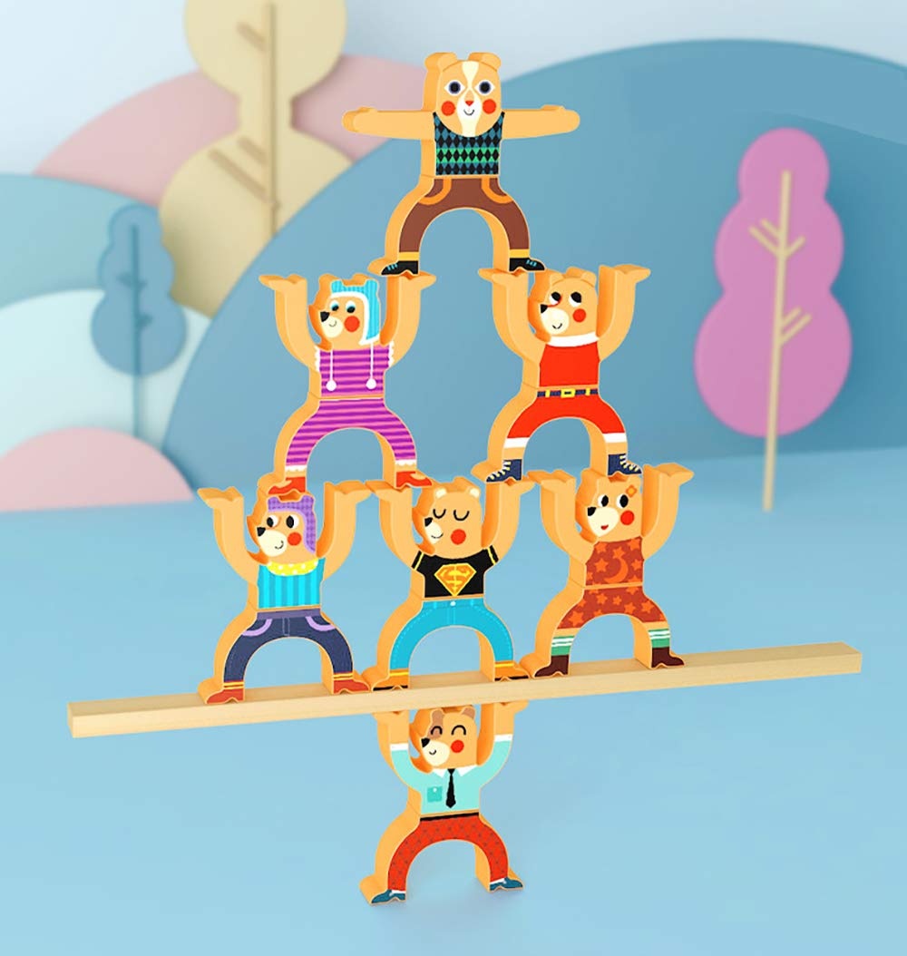 BESTING Balancing Stacking Blocks Little Bear Parent-Child Children's Educational Balance Wooden Stacking Acrobatic Troupe Interlock Decompression Preschool Toys Balancing Games (HJ008)