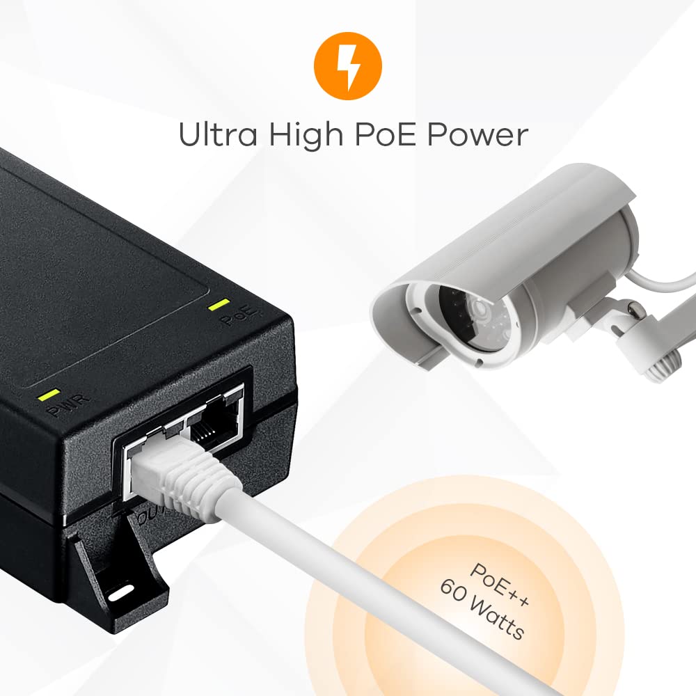 Zyxel Single Port Powerinjector | 1-2.5-5G MultiGig 802.3bt PoE++ Injector | Simple Plug and Play | IEEE 802.3af/at/bt Compatible Wireless LAN APs, IP Video Cameras or IP Phones up tp 6+W [POE12-60W]