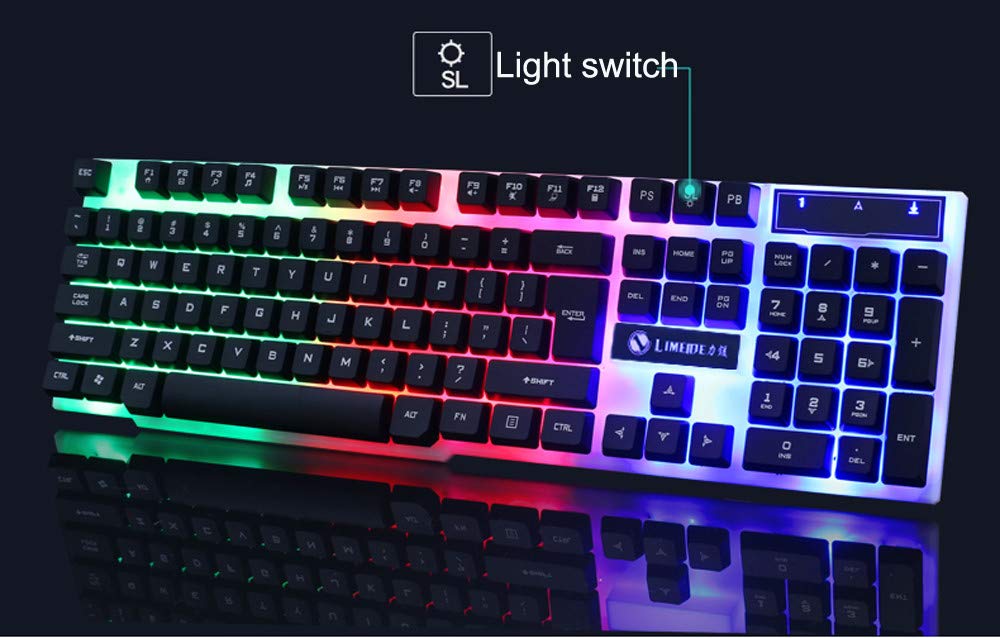 Amaping Backlit LED Wired Gaming Keyboard, Mechanical Feeling USB Keyboard with Backlight Rainbow RGB Multicolor Water-Resistant Adjustable Illuminated Computer Keyboard for PC Games Office (Black)