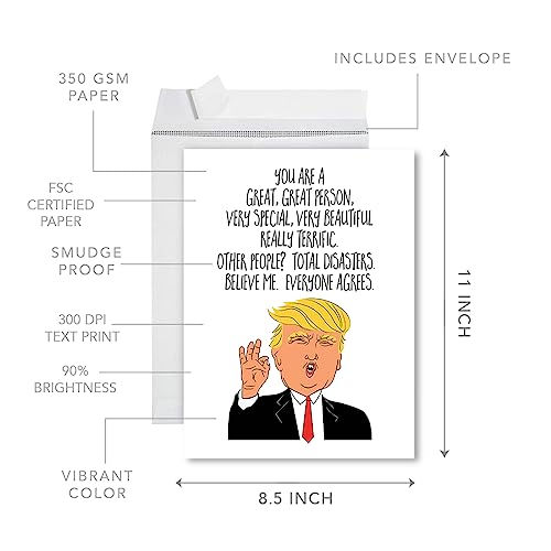 Andaz Press Funny Jumbo Thank You Card With Envelope 8.5 x 11 inch, Funny Greeting Card, Trump Great Person, 1-Pack, Huge Large Group Greeting Card, Includes Envelope