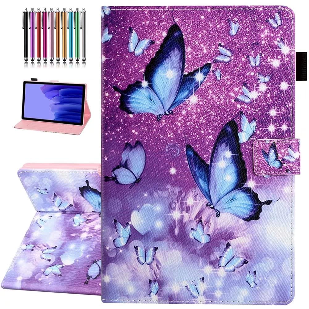 YUNHOTIC Case for Samsung Galaxy Tab A7 Lite 8.7 inch [ SM-T220/T225/T227 ] 2021 Model, Premium PU Leather Folding Stand Cover with Pen Holder & Multiple Viewing Angles - Purple Butterfly