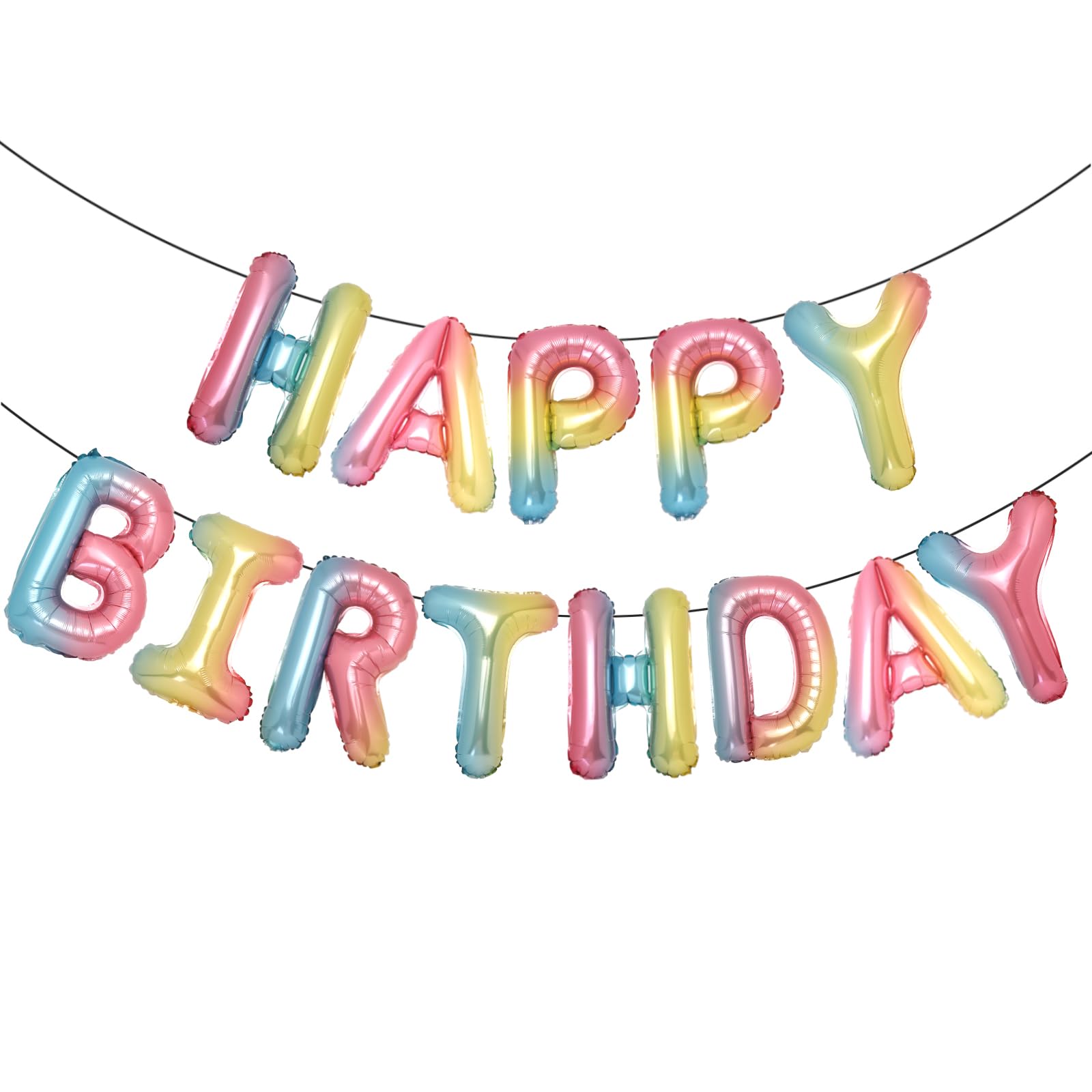 Accevo Happy Birthday Balloons Banner Gradient Color 16 Inch Mylar Foil Letters Balloons Happy Birthday Sign for Kids, Child, Adults, Boys & Girls Happy Birthday Decorations Birthday Banner