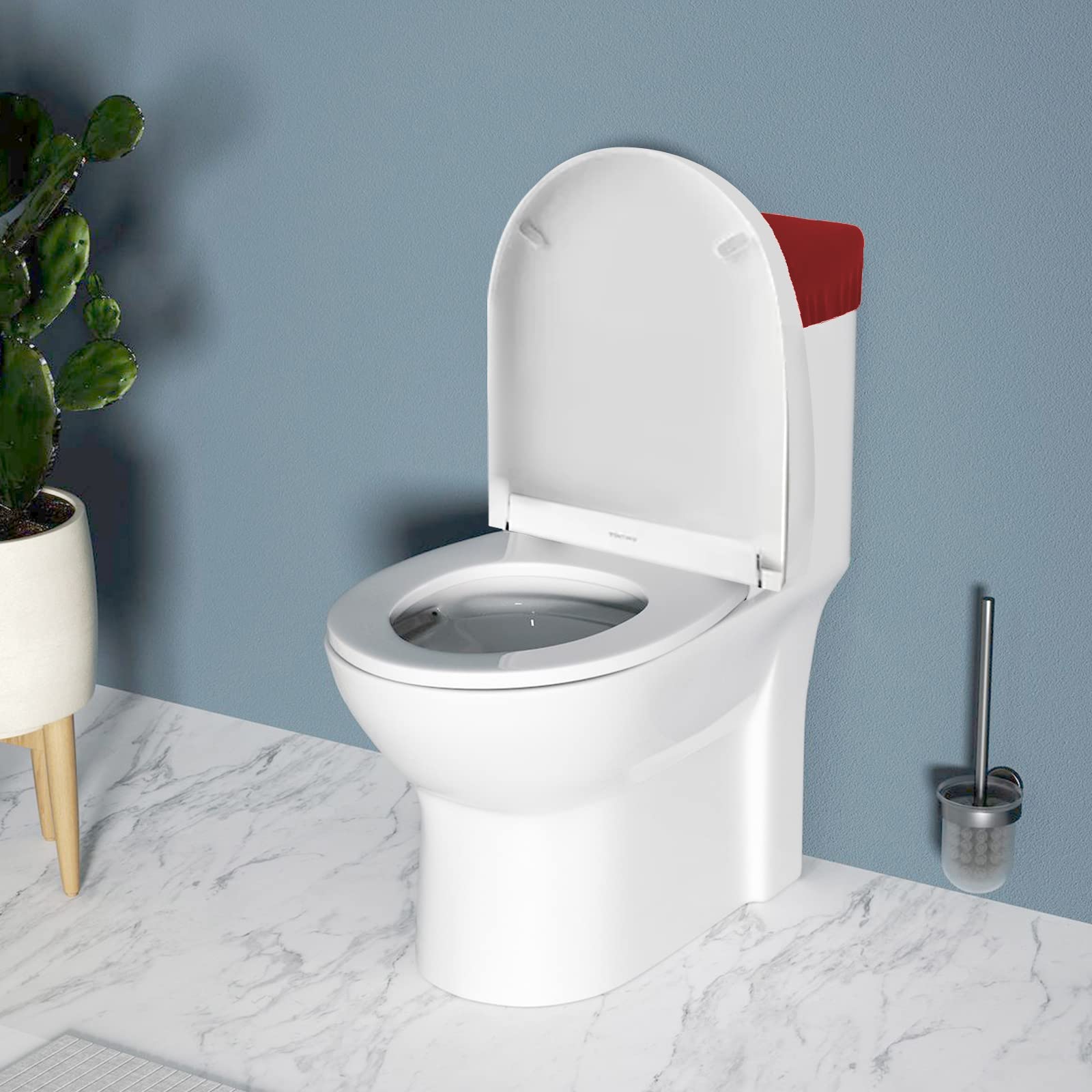 AZHCHKE Toilet Tank Lid Cover, Bathroom Stretch Washable Spandex Toilet Tank Protector Cover with Elastic Bottom, Burgundy