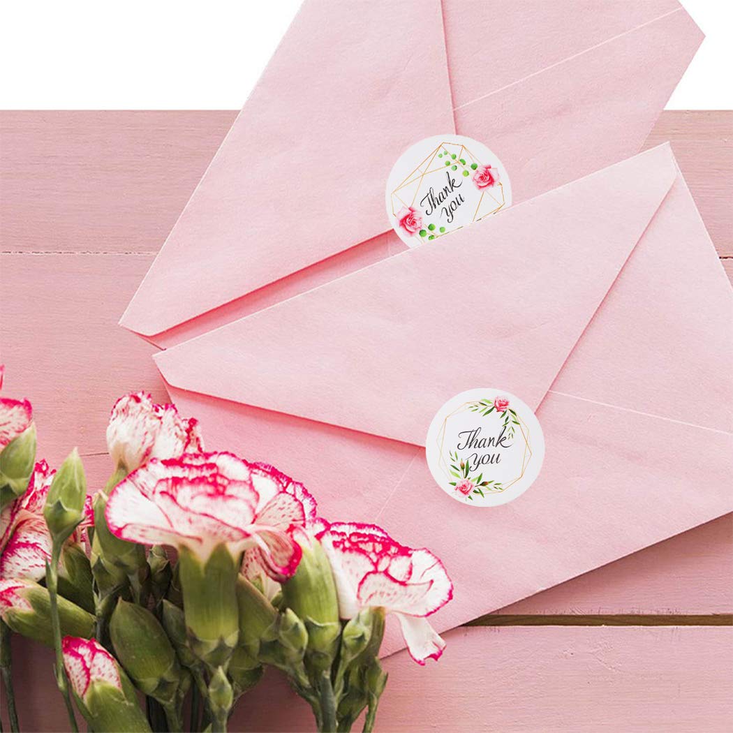 500 Thank You Label Stickers 1.5" Round 4 Rose Floral Design Packaging for Birthdays/Wedding//Party Gifts/Envelopes/Boutiques