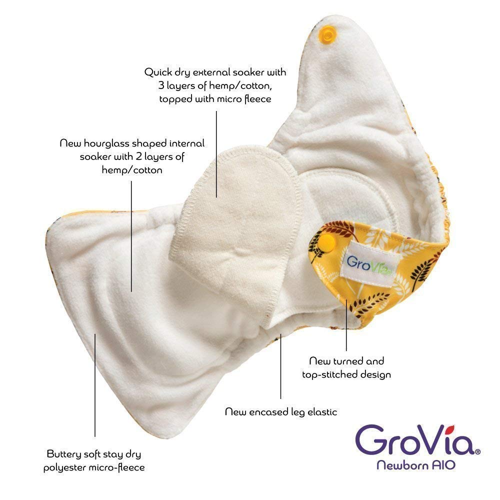 GroVia Newborn All in One Snap Reusable Cloth Diaper (AIO) (Waverly)