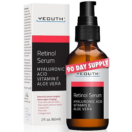 YEOUTH Retinol Serum for Face with Hyaluronic Acid & Vitamin E, Hydrating Retinol for Face, Night Serum Suitable for All Skin Types 2oz