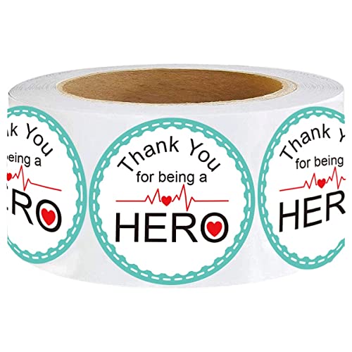 wootile Healthcare Heroes Stickers Thank You Labels 1.5 Inch - 500 Pcs Thank You for Being A Hero Nurse Essential Workers Week Appreciation Themed Gratitude Sticker Doctors Cards, Envelopes,Gift Bags